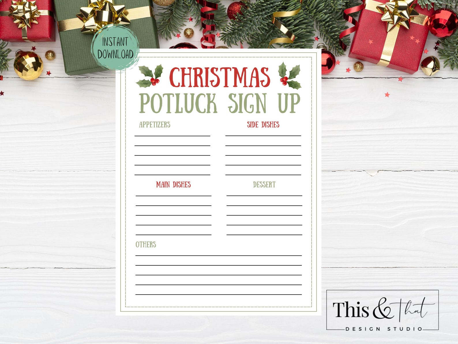 Christmas Printable Potluck Sign up Sheet | Christmas Party Sign up ...