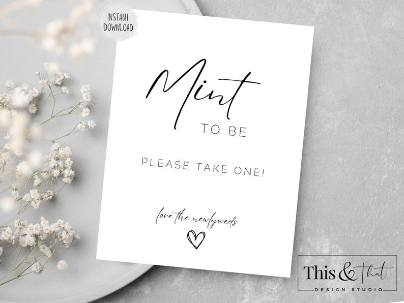 Mint to Be Printable Sign | Mint Favor Printable Wedding Sign | Bridal ...