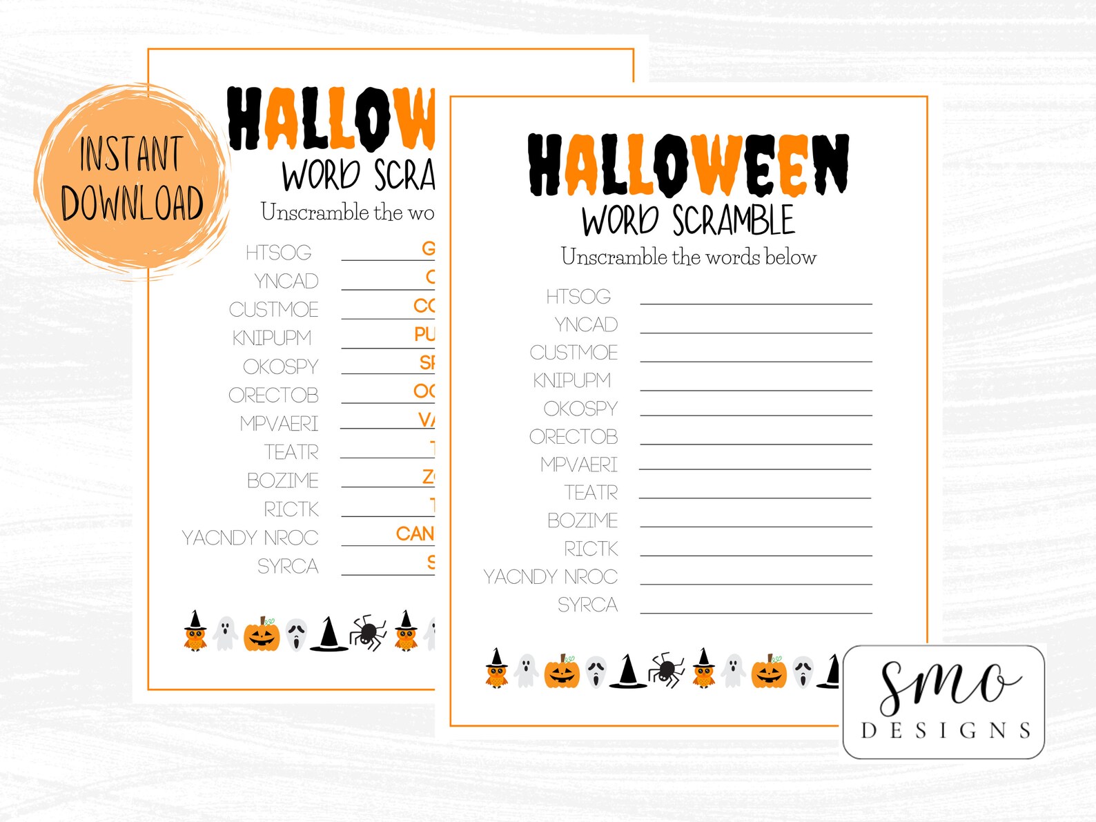 Halloween Word Scramble Halloween Party Game Template Holiday Printable ...