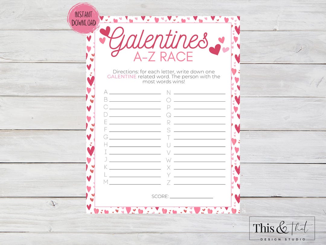 Galentine's Day A-Z Word Finder Printable | Girl's Night Party Game ...