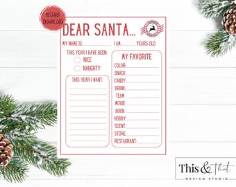 Christmas Wishlist Template | Dear Santa | Printable - Etsy
