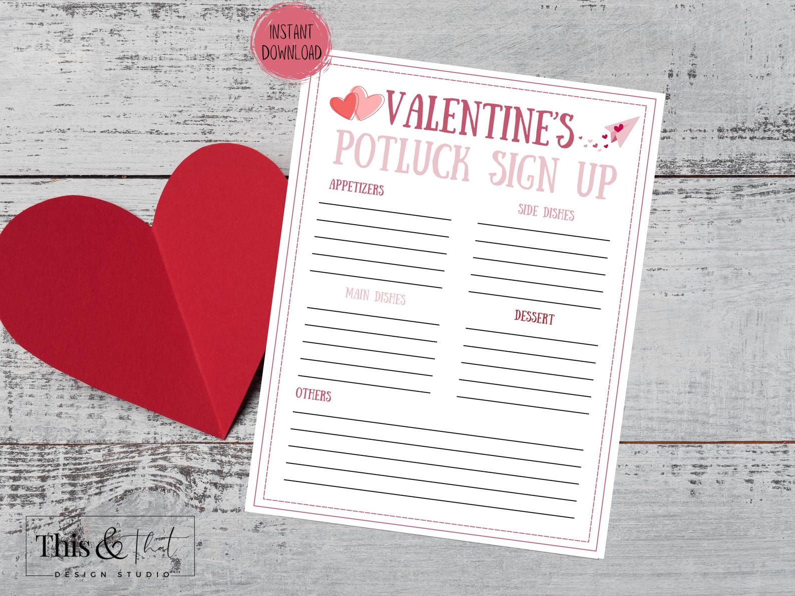 Valentine's Day Printable Potluck Sign up Sheet | Party Sign up ...