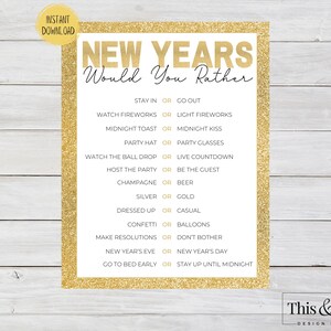 New Years Eve Party Game Would You Rather Printable | New Years Party ...