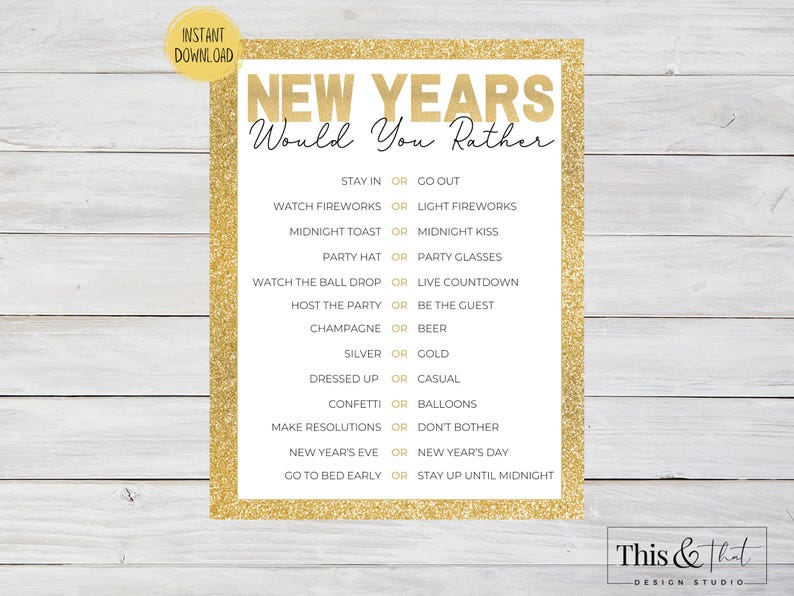New Years Eve Party Game Would You Rather Printable | New Years Party ...
