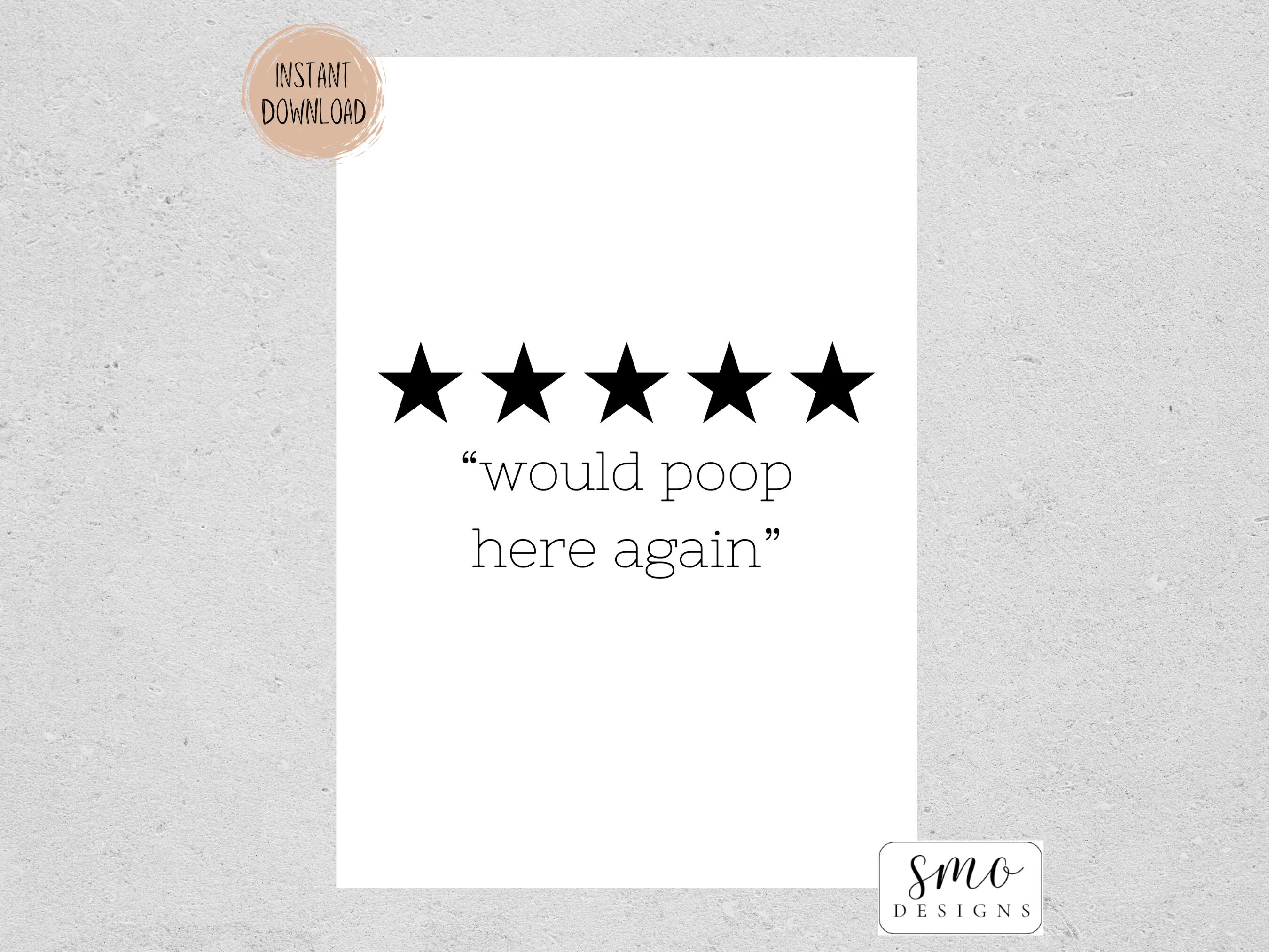 5 Stars Would Poop Here Again Printable | Simple Bathroom Decor ...