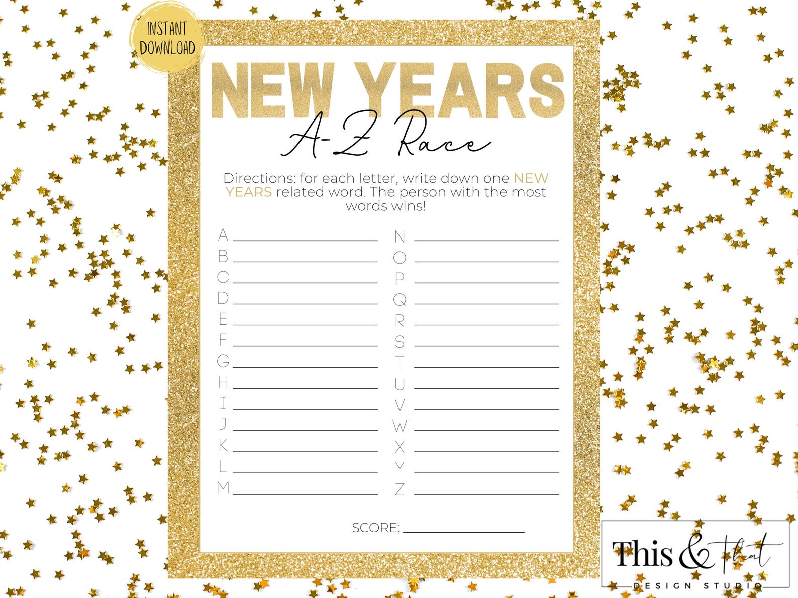 New Years Eve Party Game A-Z Race Printable | New Years Party Game Word ...