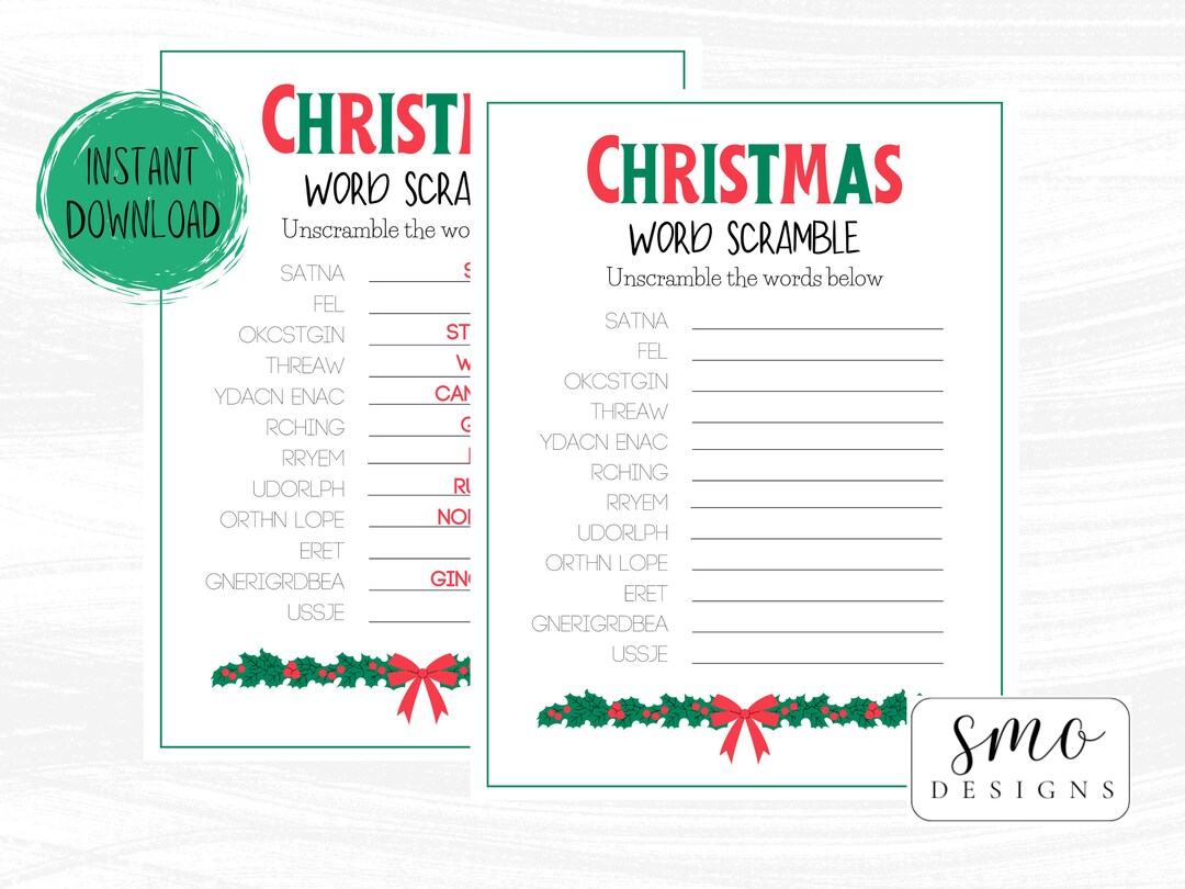 Christmas Word Scramble Christmas Party Game Word Finder Template ...