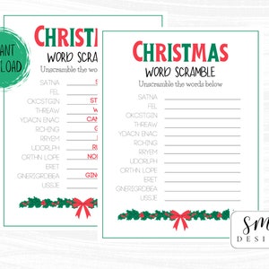 Christmas Word Scramble Christmas Party Game Word Finder Template ...
