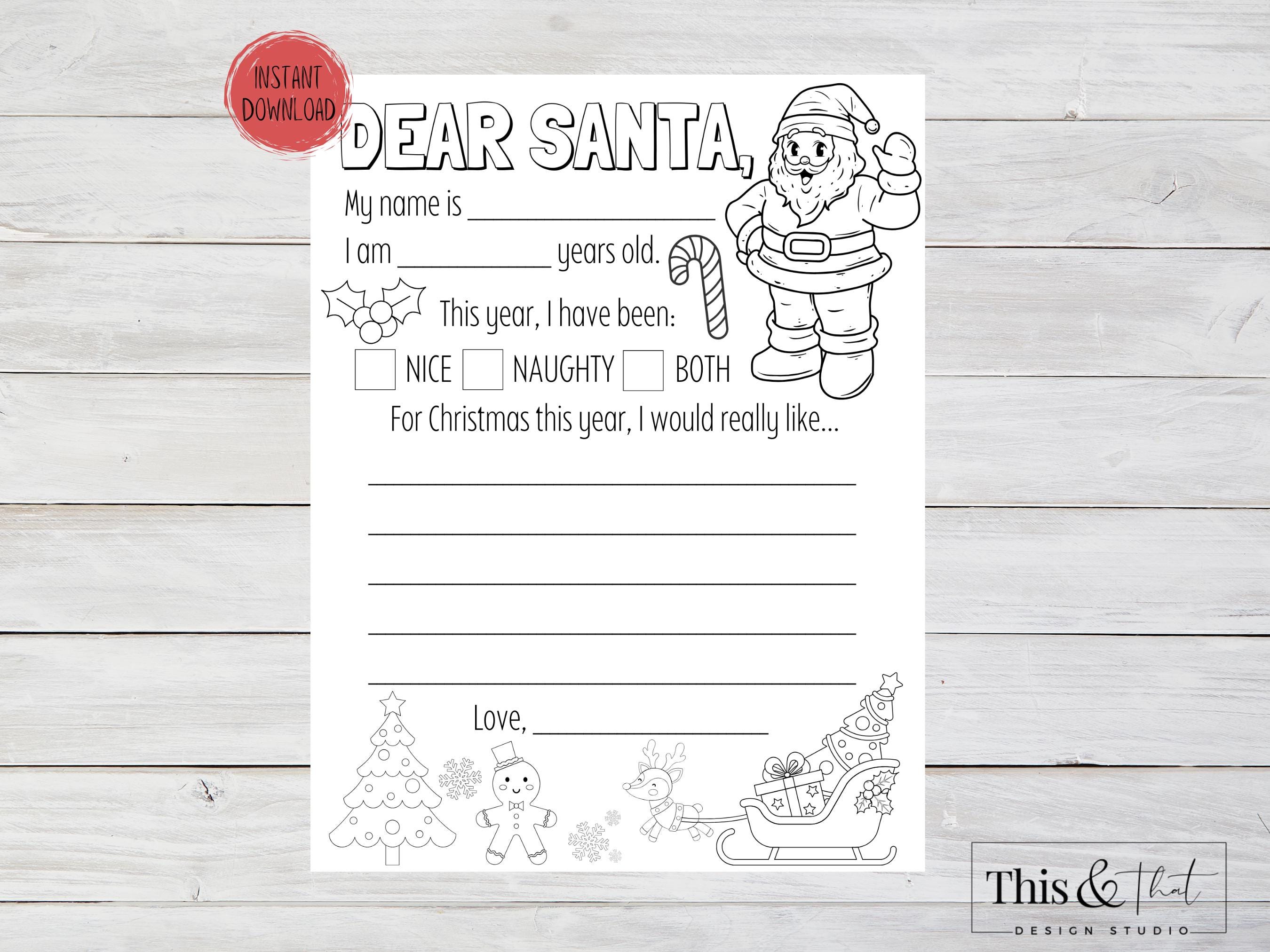 Dear Santa Printable Coloring Page | Christmas Santa Wish List ...