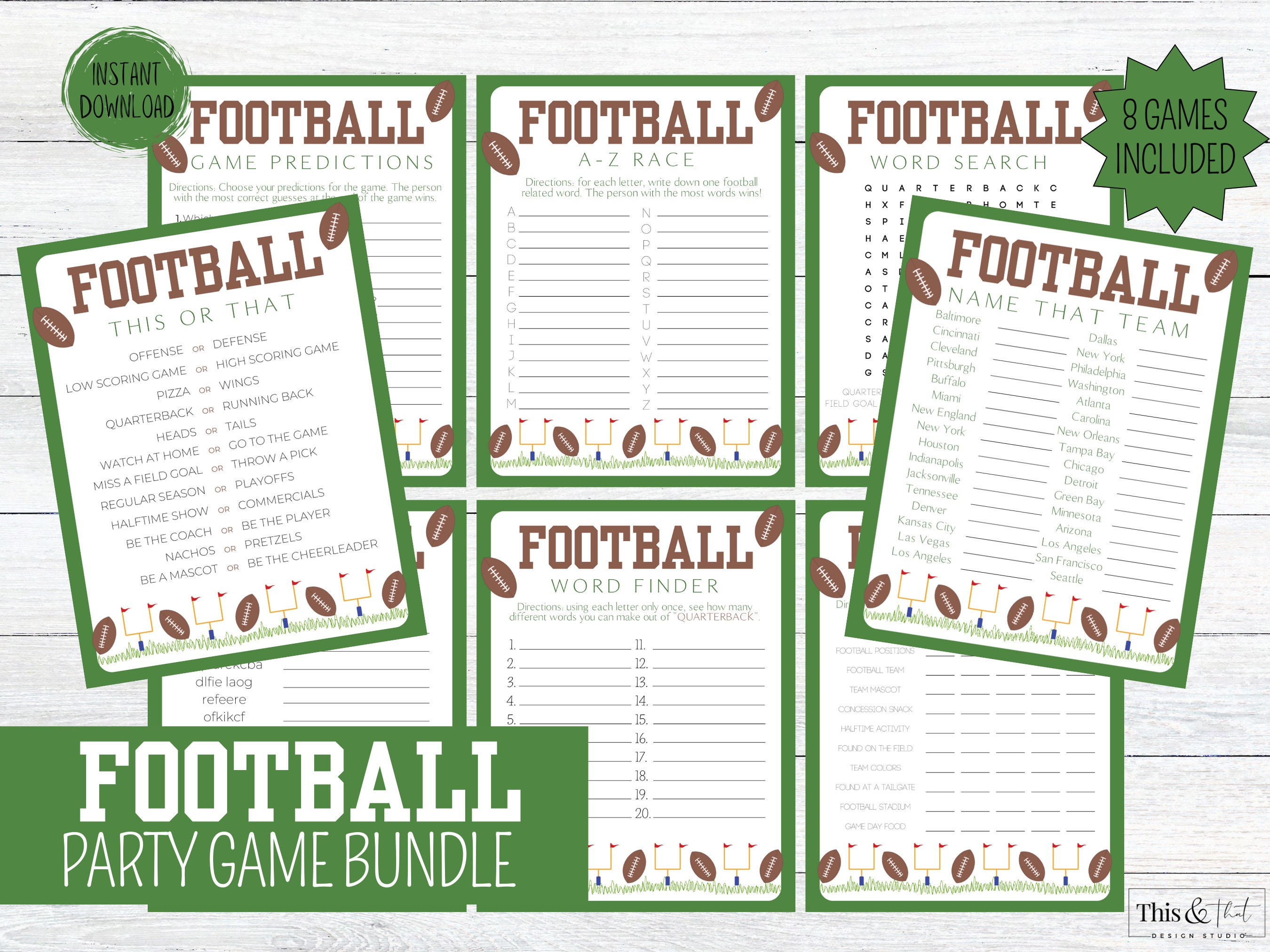 Football Printable Party Game Bundle | Super Bowl Party Games ...