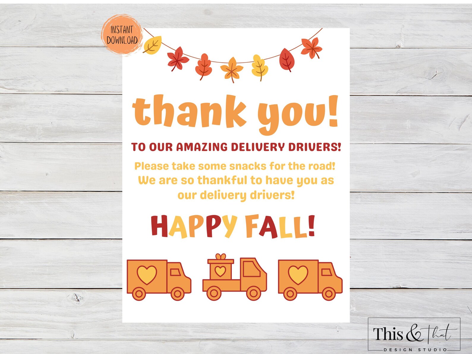 Fall Driver Thank You Snack & Drink Sign | Fall Mail Sign Printable ...