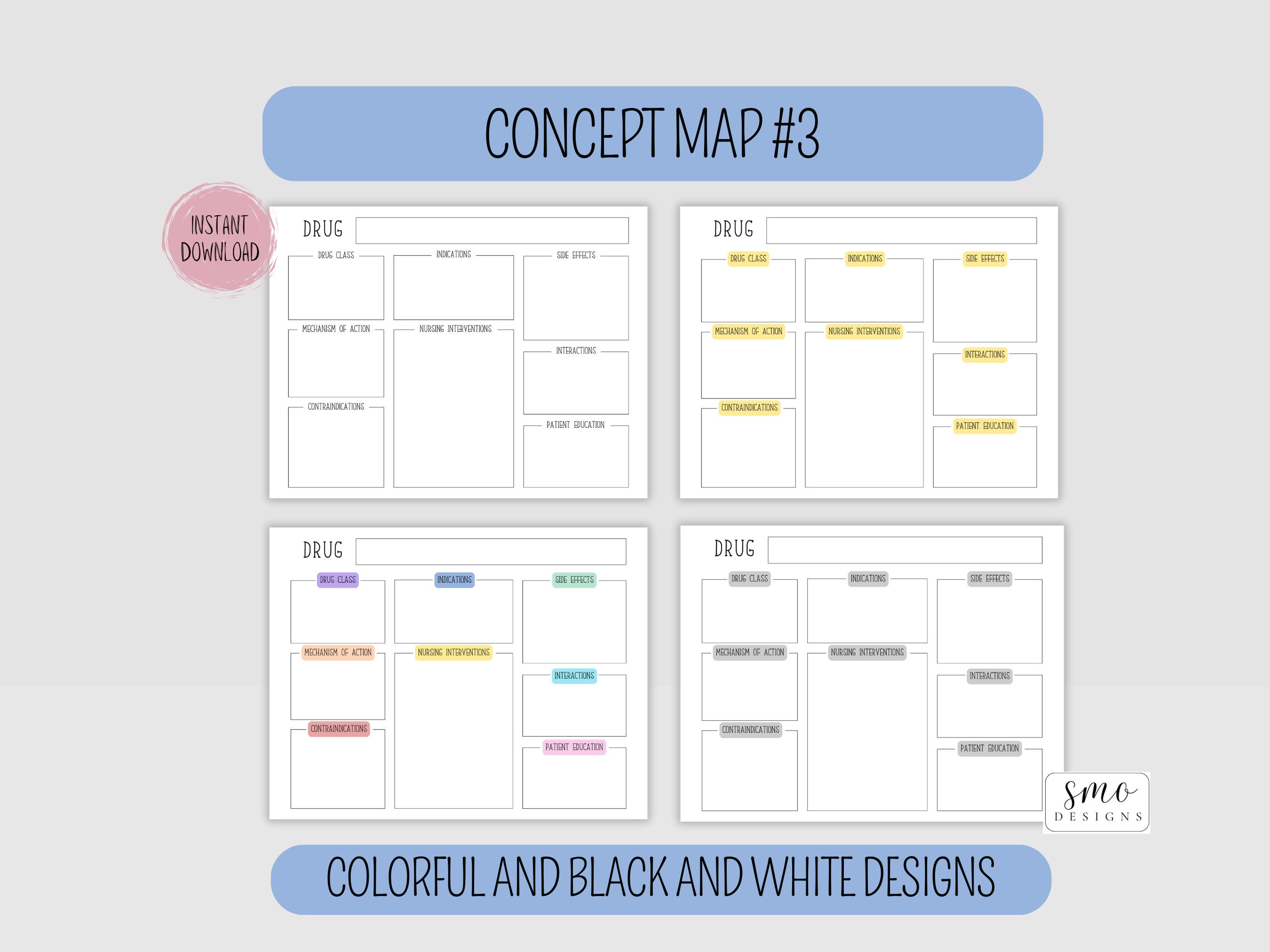 Nursing School Concept Map BUNDLE Printable Nursing School Study Guides ...