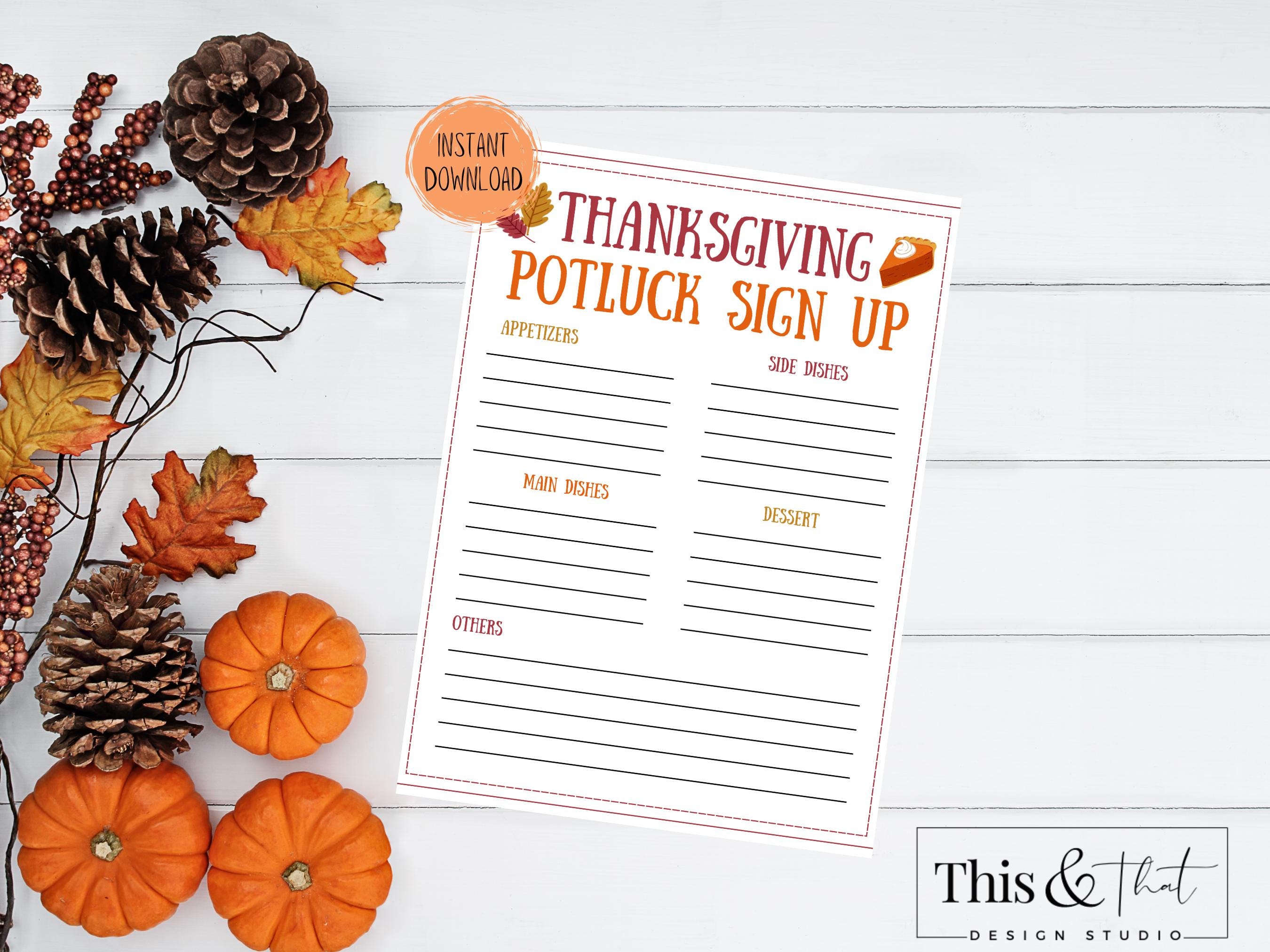 Thanksgiving Printable Potluck Sign up Sheet | Food Party Sign up ...