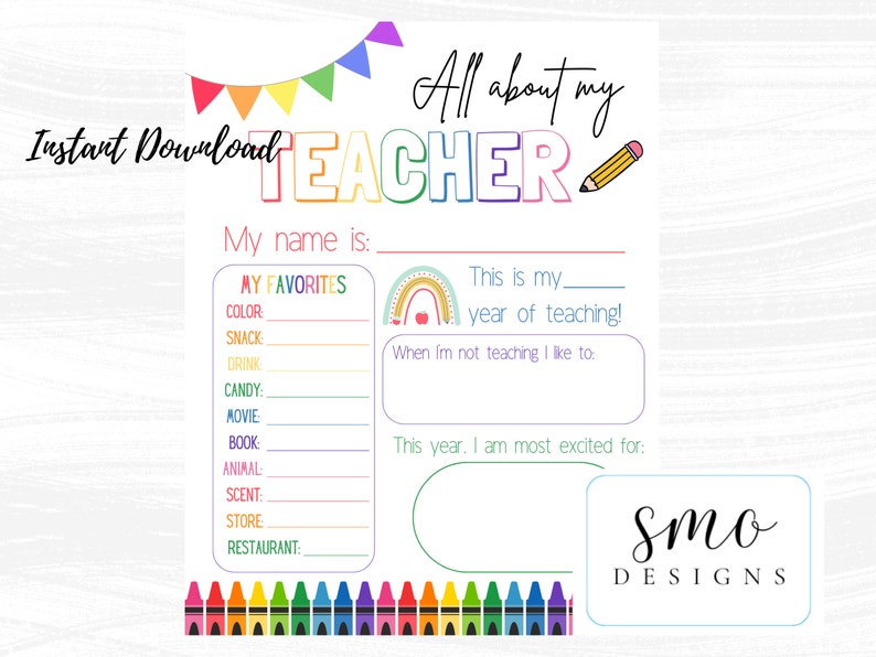 Meet the Teacher Template Printable All About My Teacher Printable ...