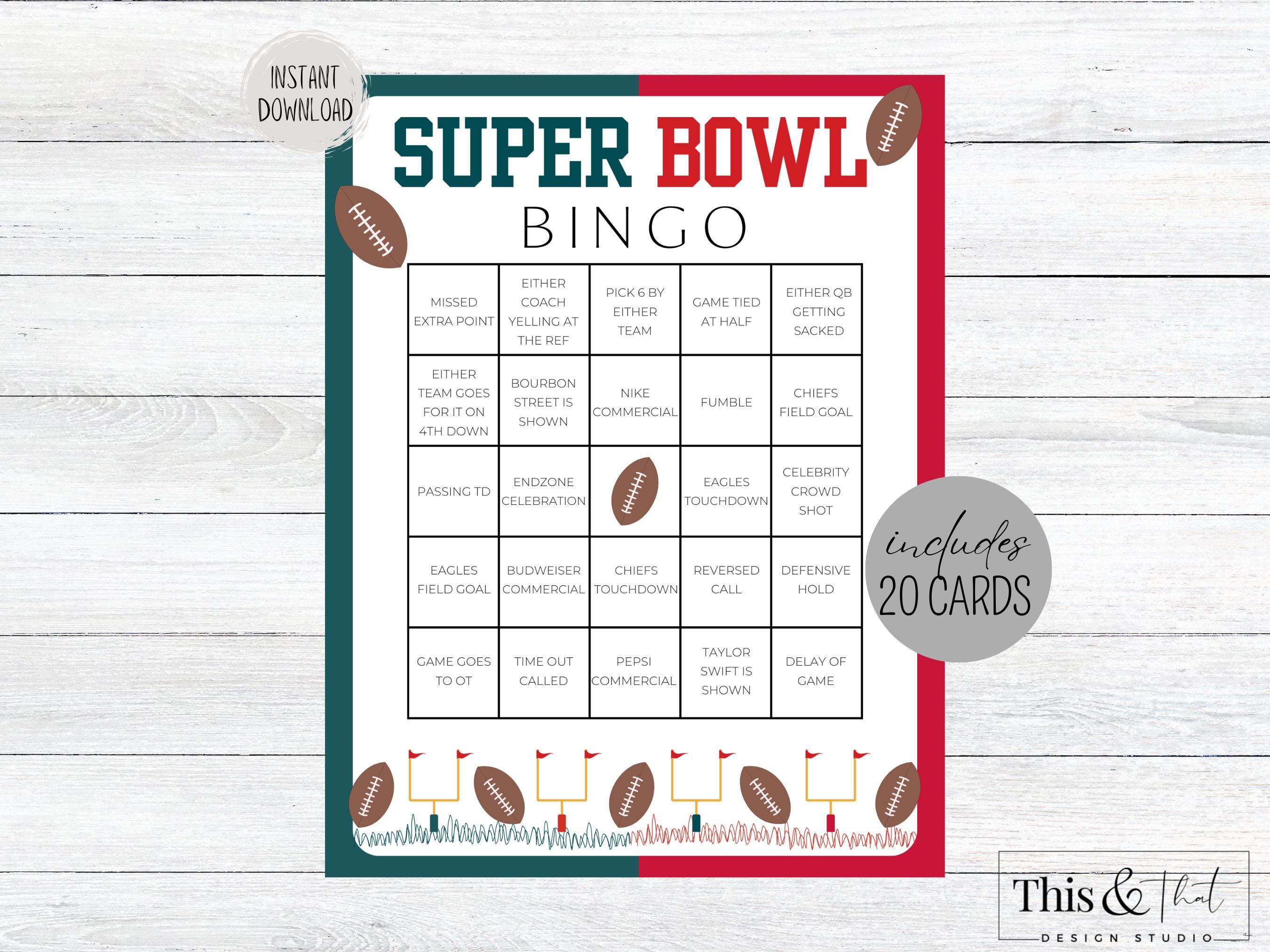 The Big Game Bingo 20 CARDS | Super Bowl LIX Party Game | Chiefs V ...