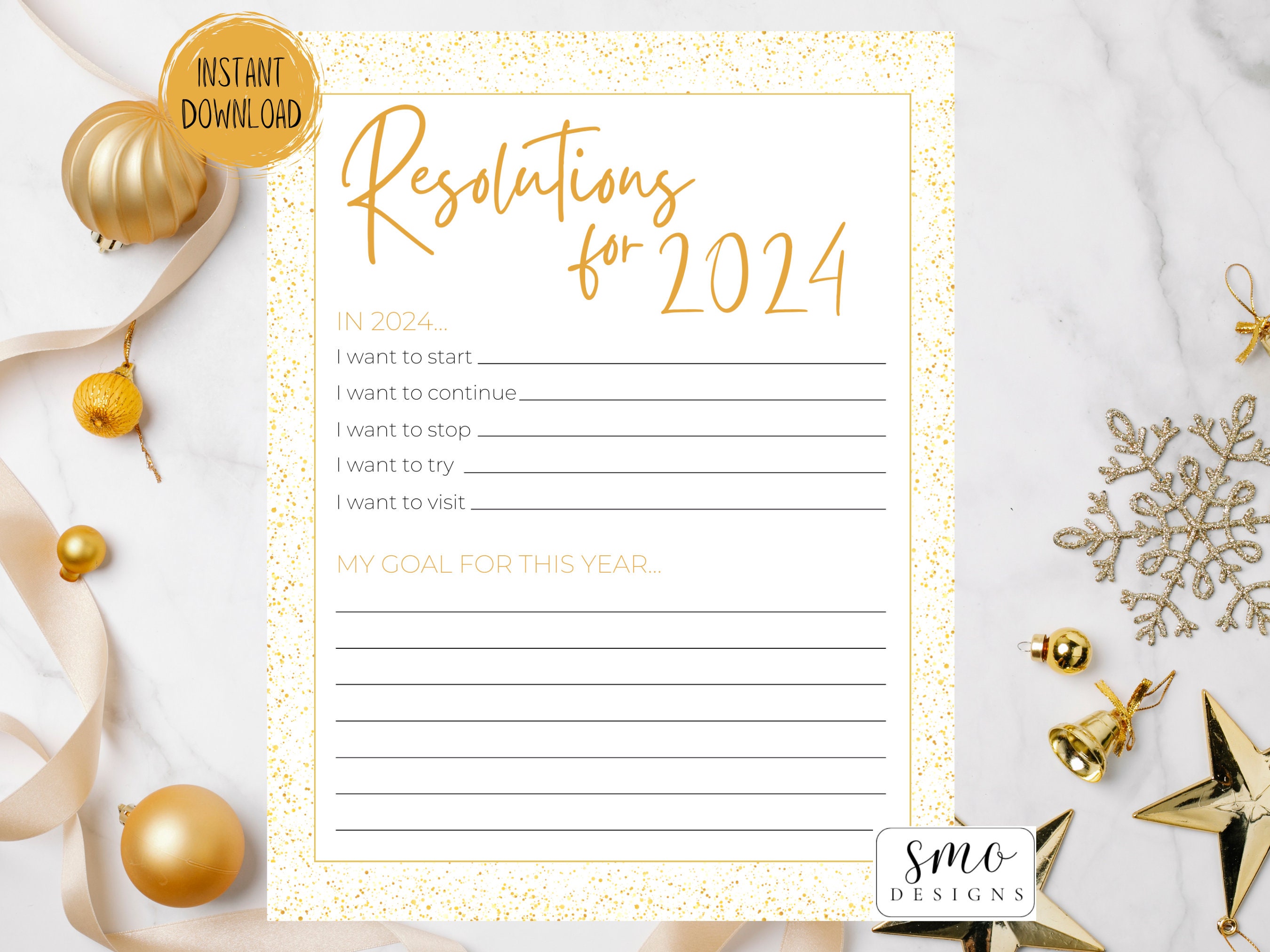 2024 New Years Resolution Printable New Years Resolutions List Template Adult Kids Resolution ...