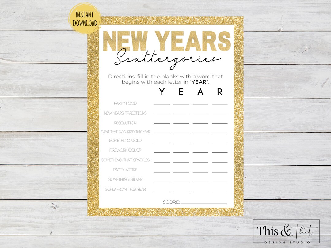 New Years Eve Party Game Scattergories Printable New Years Party Game ...