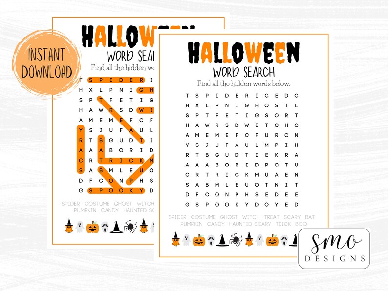 Halloween Word Search Halloween Party Game Word Finder Template ...