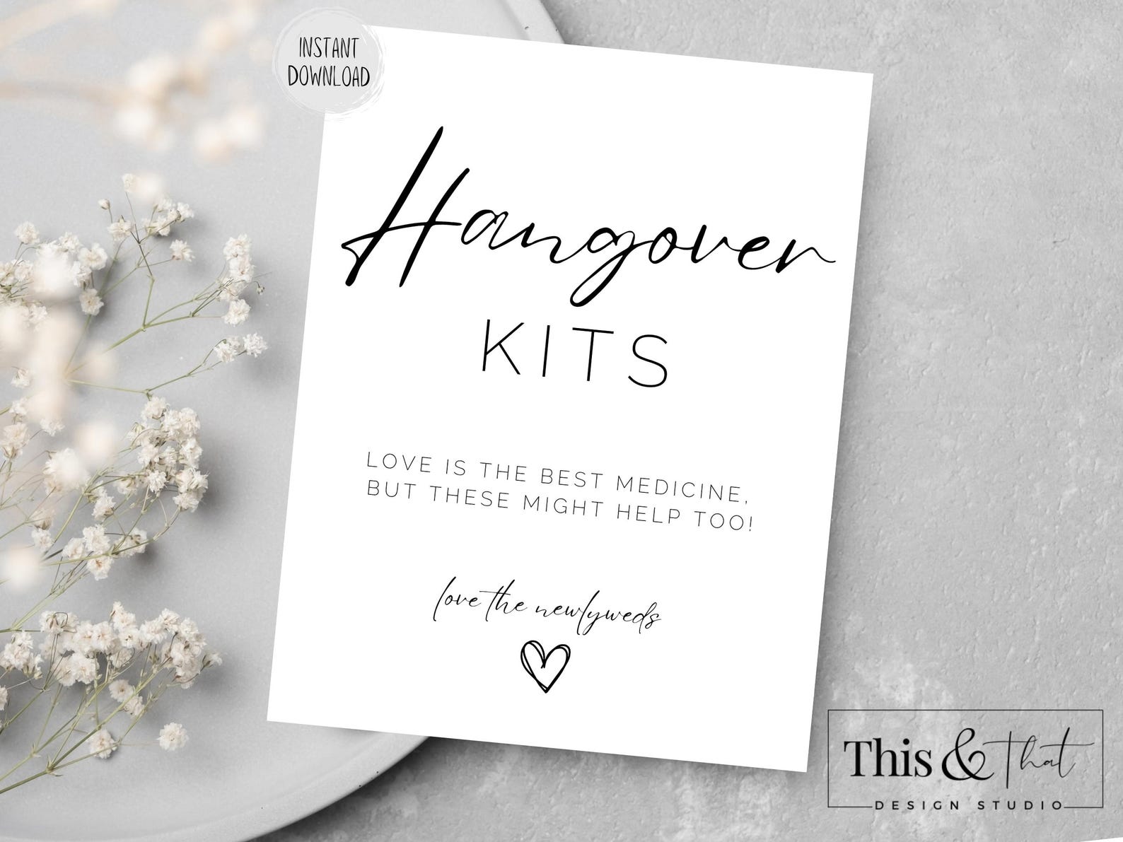 Hangover Kits Printable Sign | Minimalist Wedding Hangover Bags Sign ...