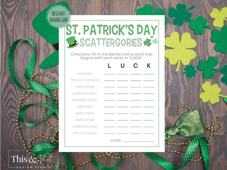 St. Patrick's Day Scattergories Printable Game | Saint Patrick's Day ...