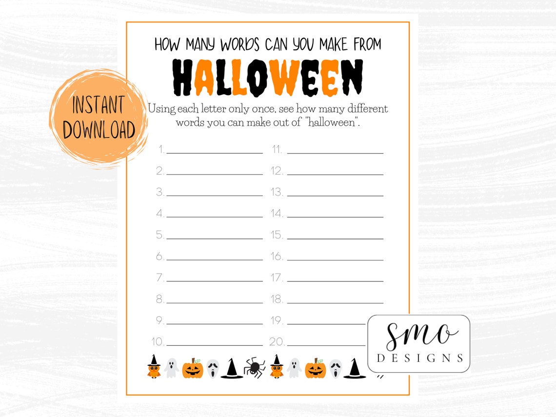 Halloween Word Finder Halloween Party Game Word Template Printable ...