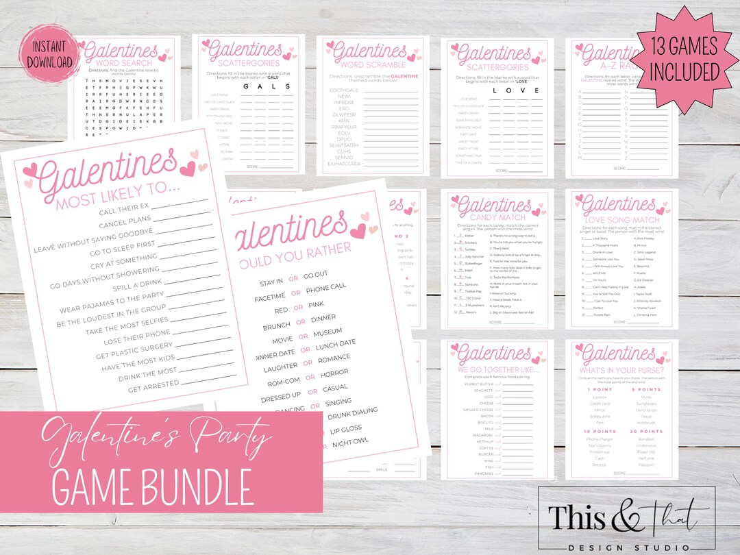 Galentine's Day Party Game Bundle Printable | Valentines Games Bundle ...