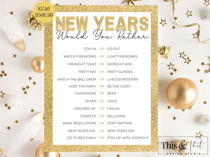 New Years Eve Party Game Would You Rather Printable | New Years Party ...