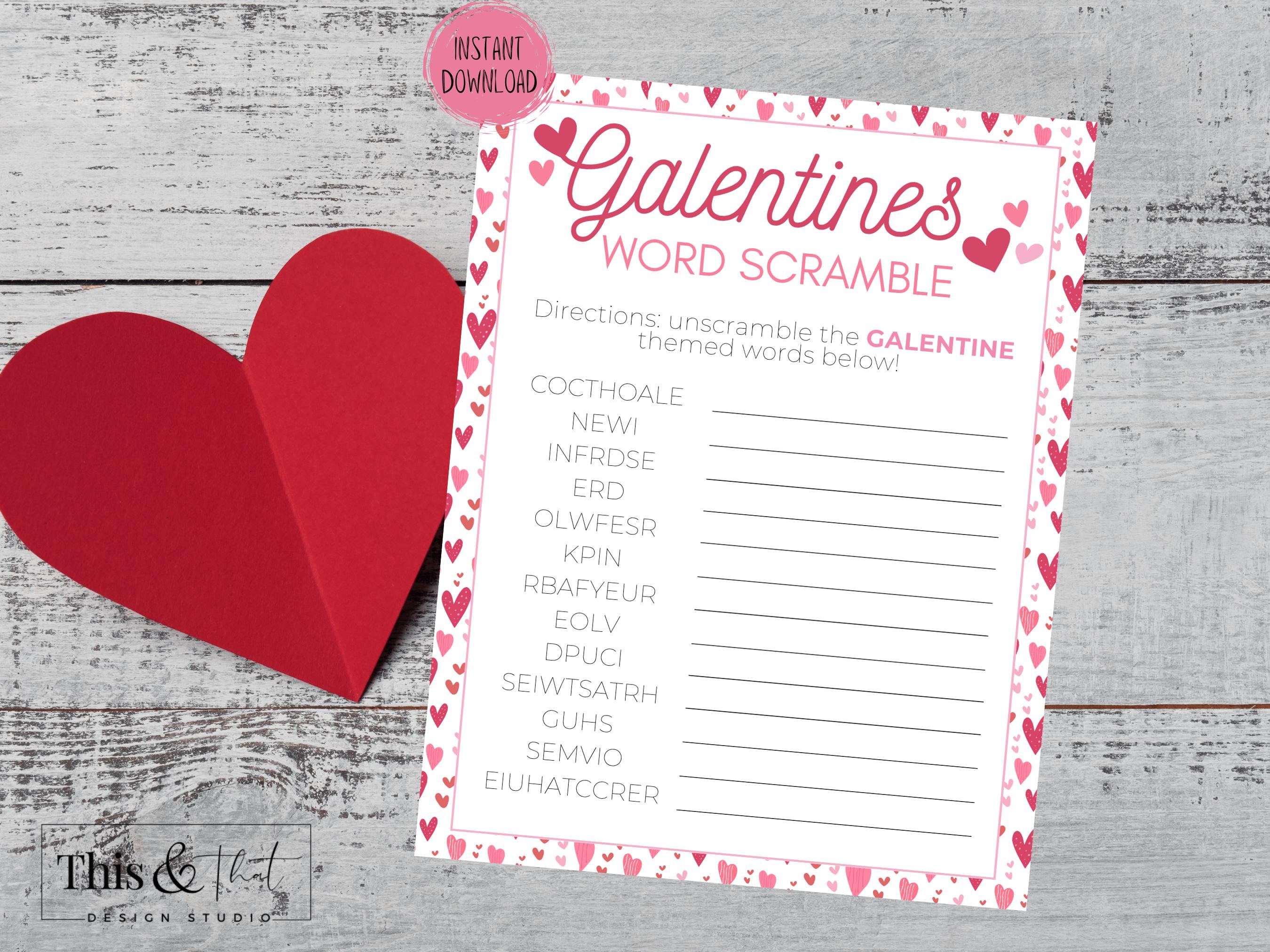 Galentine's Day Word Scramble Printable | Valentine's Word Scramble ...
