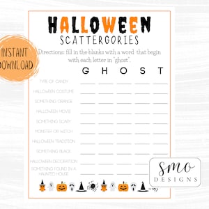 Halloween Ghost Scattergories Halloween Party Game Word Finder Template ...