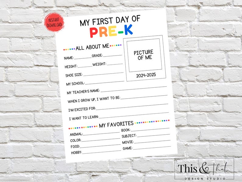 First Day of Pre-k Printable Sign | First Day of School Interview | All ...