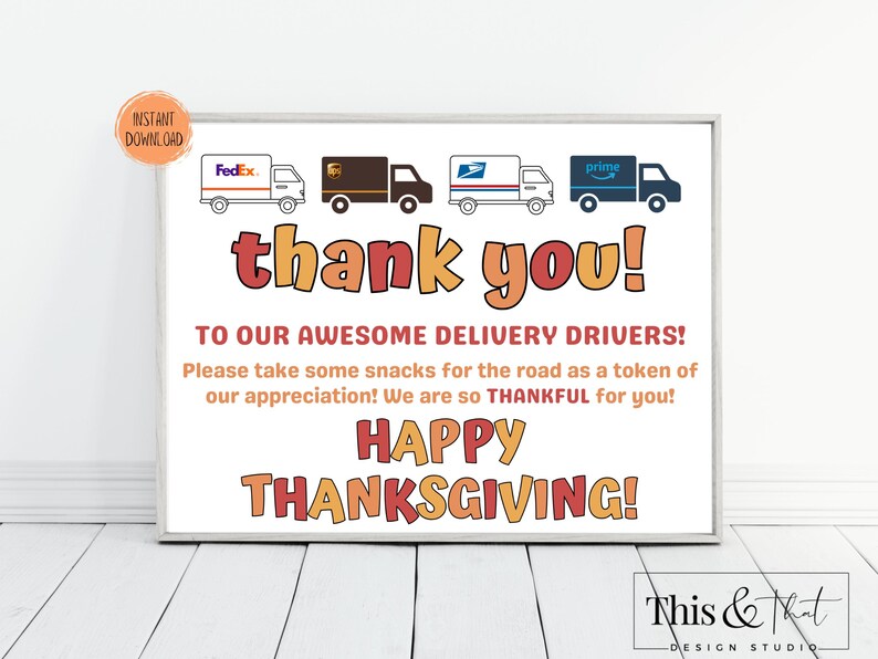 Thanksgiving Driver Thank You Snack & Drink Sign | Thankful Sign ...