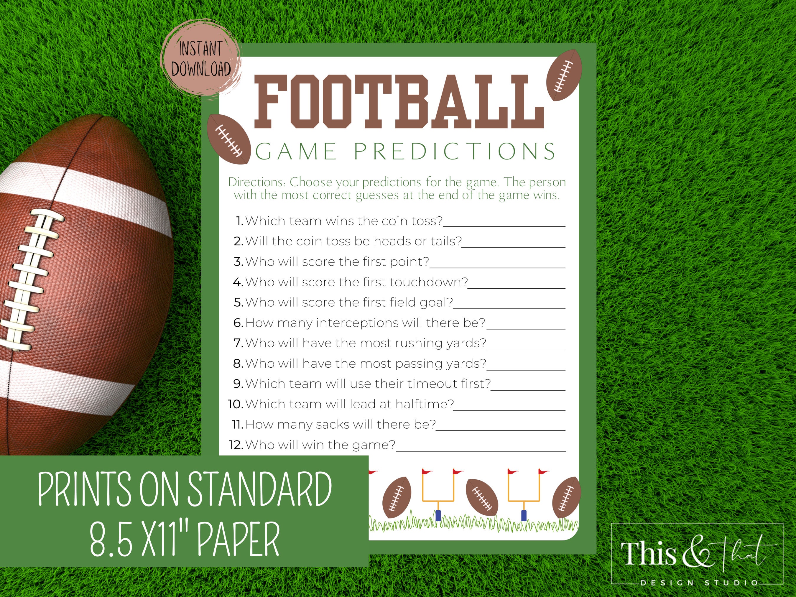 Football Game Predictions Printable Game | Super Bowl Party Games ...