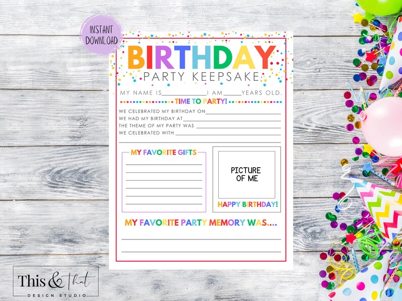 Birthday Party Keepsake Printable Kids Printable Birthday Questionnaire ...