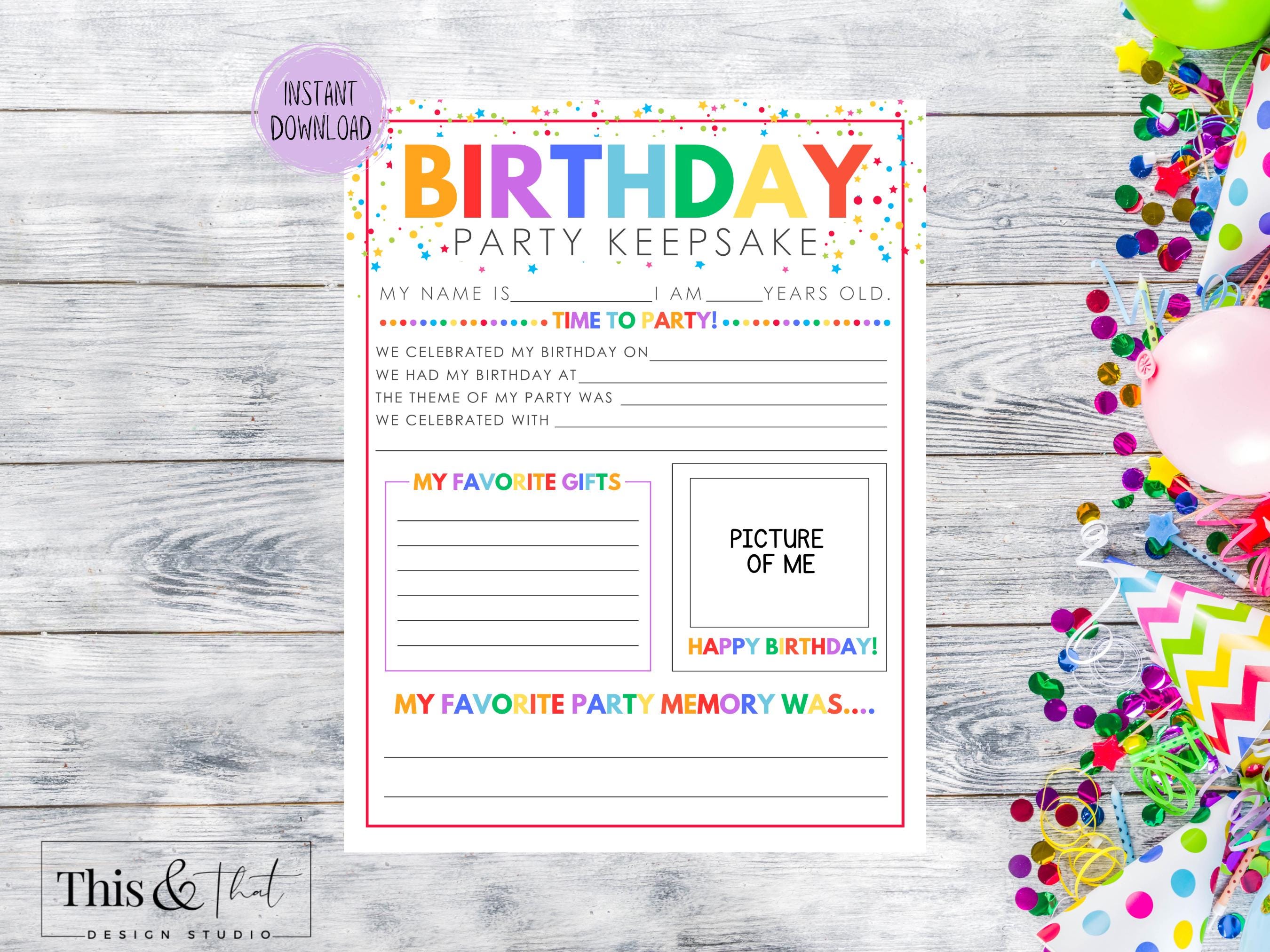 Birthday Party Keepsake Printable | Kids Printable Birthday ...