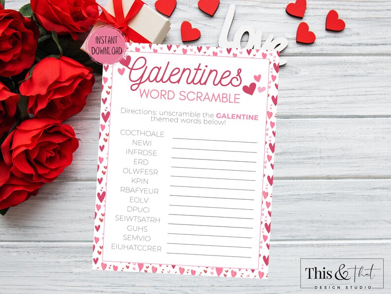 Galentine's Day Word Scramble Printable | Valentine's Word Scramble ...