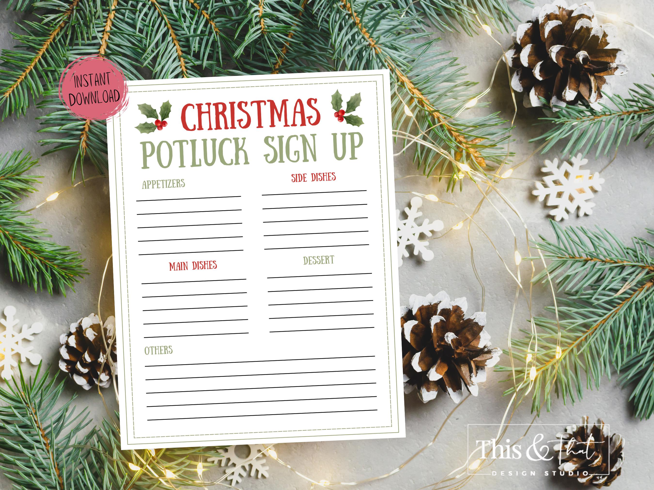 Christmas Printable Potluck Sign up Sheet | Christmas Party Sign up ...