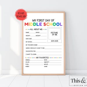 First Day of Middle School Printable Sign | First Day Printable Poster ...