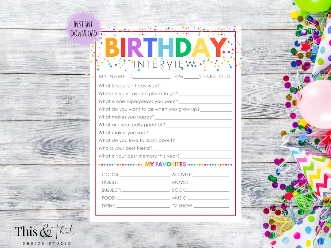 Birthday Interview Printable | Kids Printable Birthday Questionnaire ...