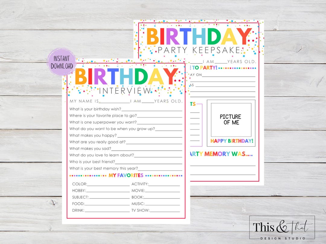 Birthday Interview BUNDLE Printable | Kids Printable Bday Questionnaire ...