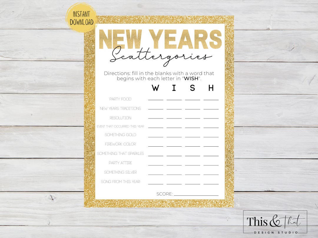 New Years Eve Party Game Scattergories Printable | New Years Party Game ...