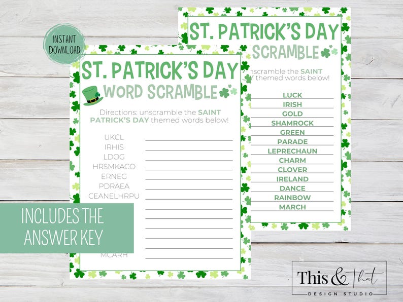 St. Patrick's Day Word Scramble Printable | St. Patty's Day Word ...