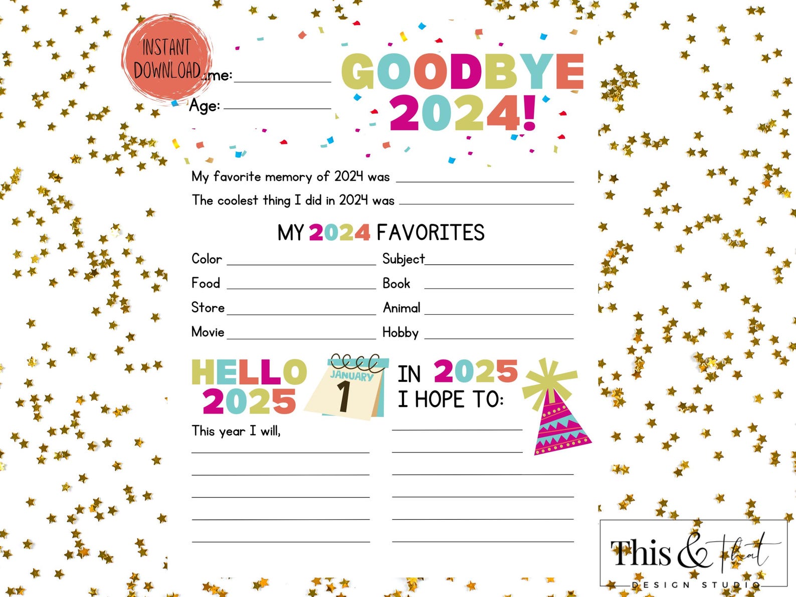 2025 New Years Resolution Printable | Goodbye 2024 Hello 2025 Kid ...