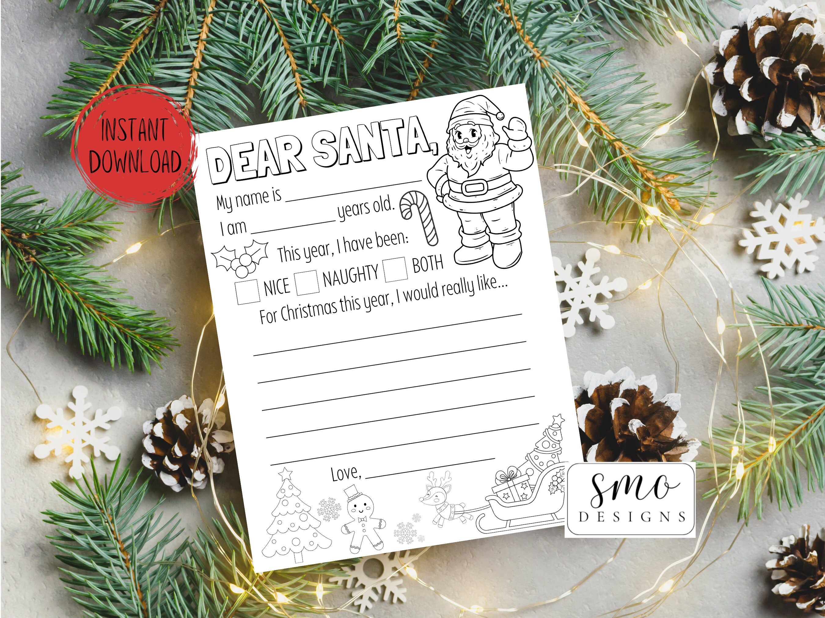 Dear Santa Coloring Page Christmas Santa Wish List - Etsy
