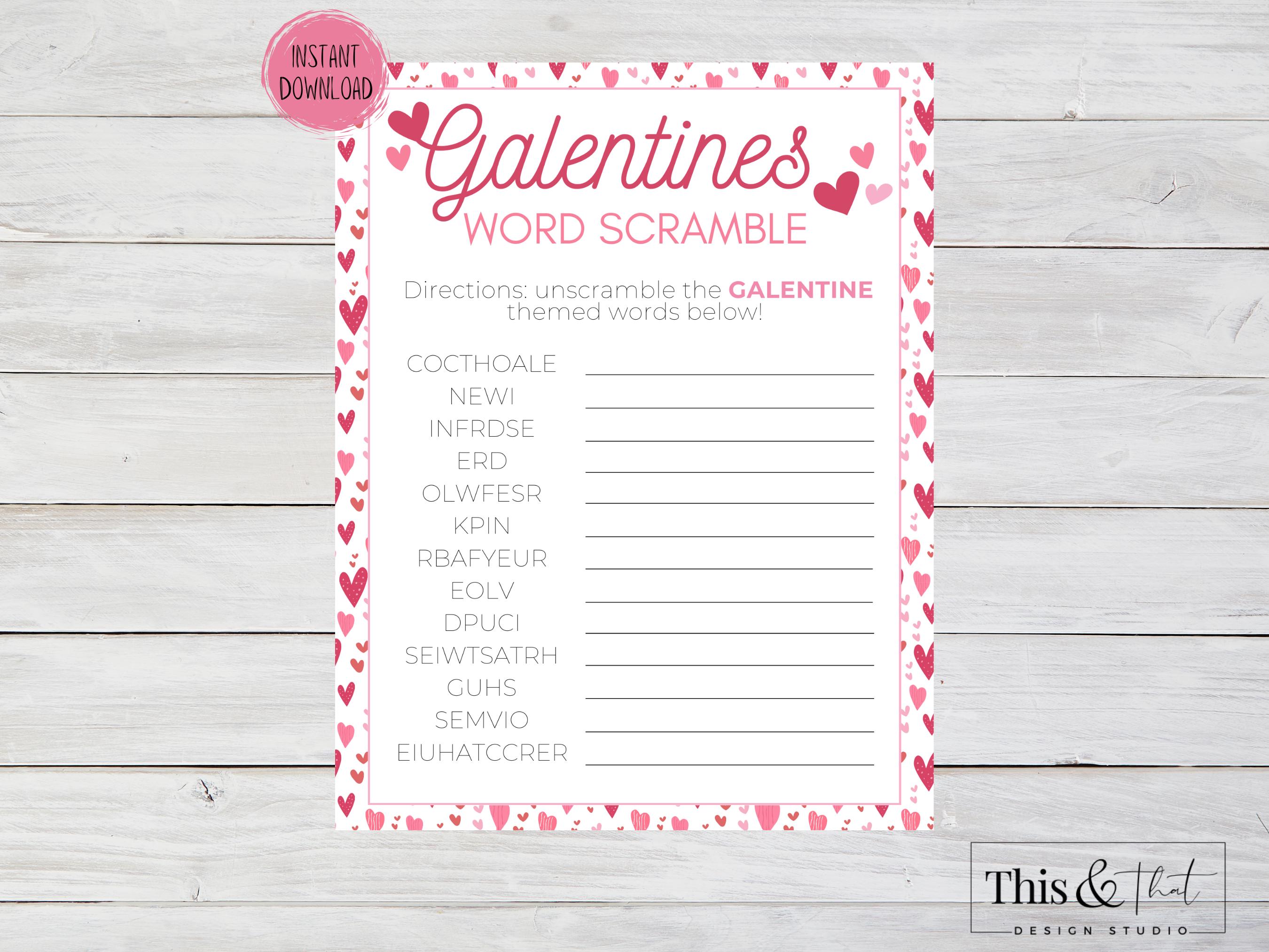 Galentine's Day Word Scramble Printable | Valentine's Word Scramble ...