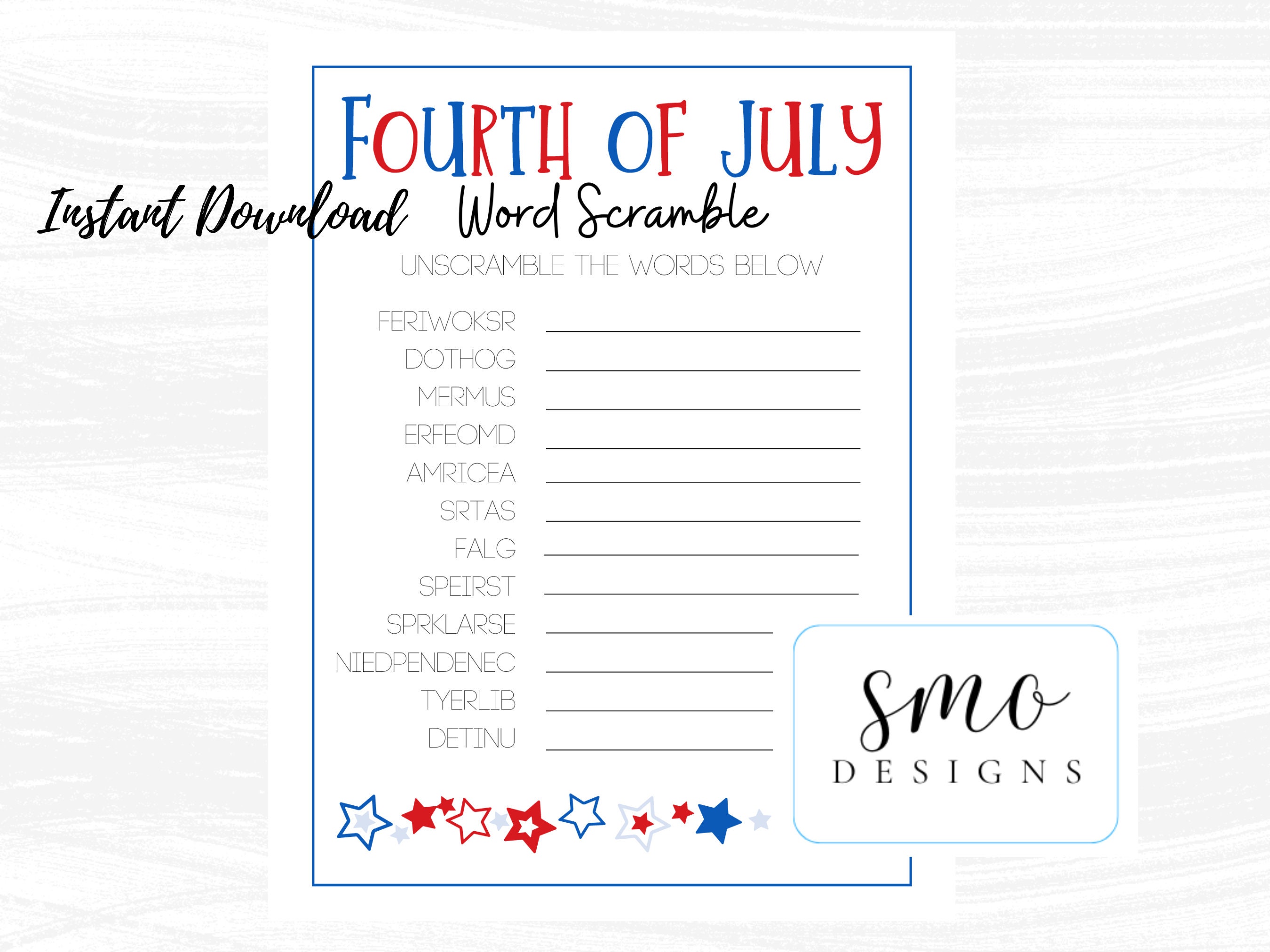 Fourth of July Word Scramble 4th of July Party Game Word Scramble ...