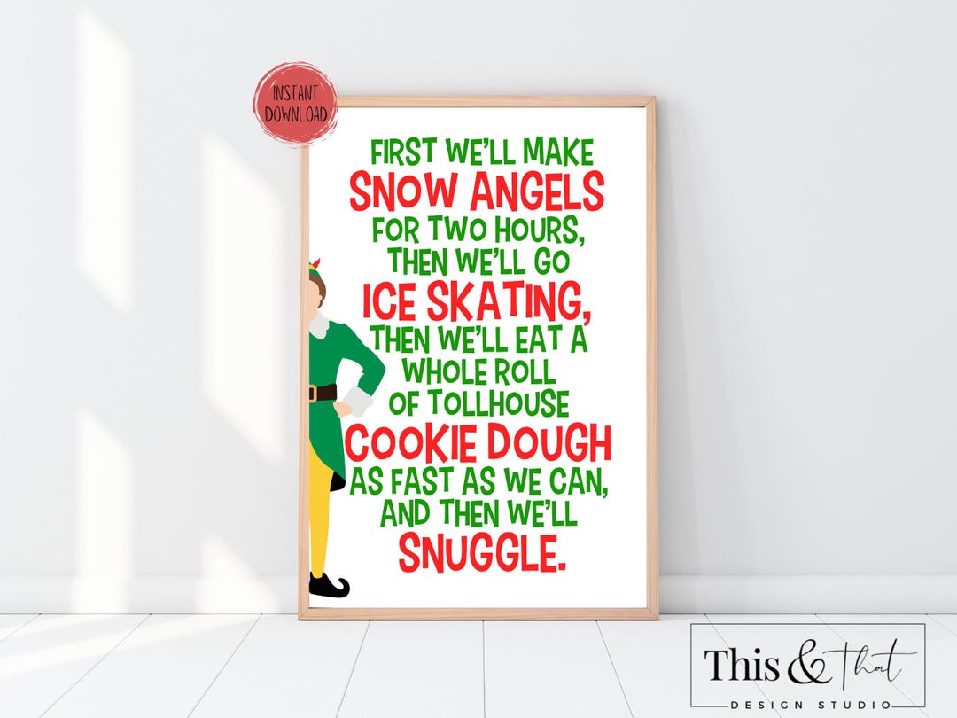 Buddy the Elf Printable Sign Funny Buddy the Elf Movie Christmas Print ...