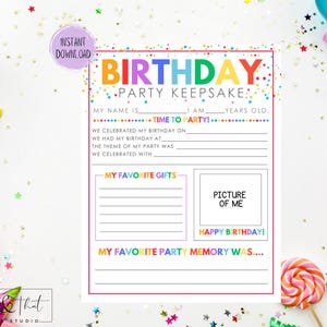 Birthday Party Keepsake Printable Kids Printable Birthday Questionnaire ...