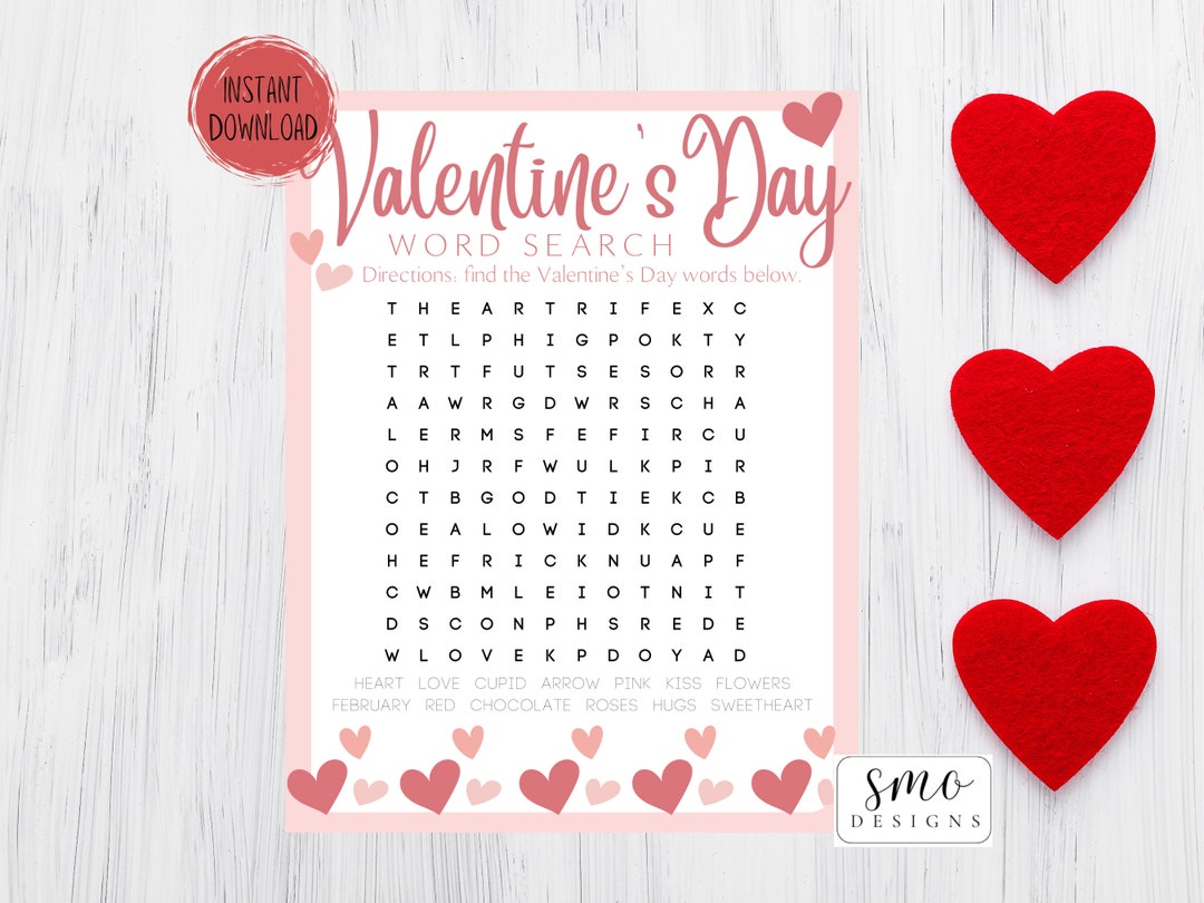 Valentine's Day Word Search | Kid Classroom Printable Game | Valentine ...
