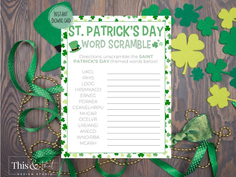 St. Patrick's Day Word Scramble Printable | St. Patty's Day Word ...