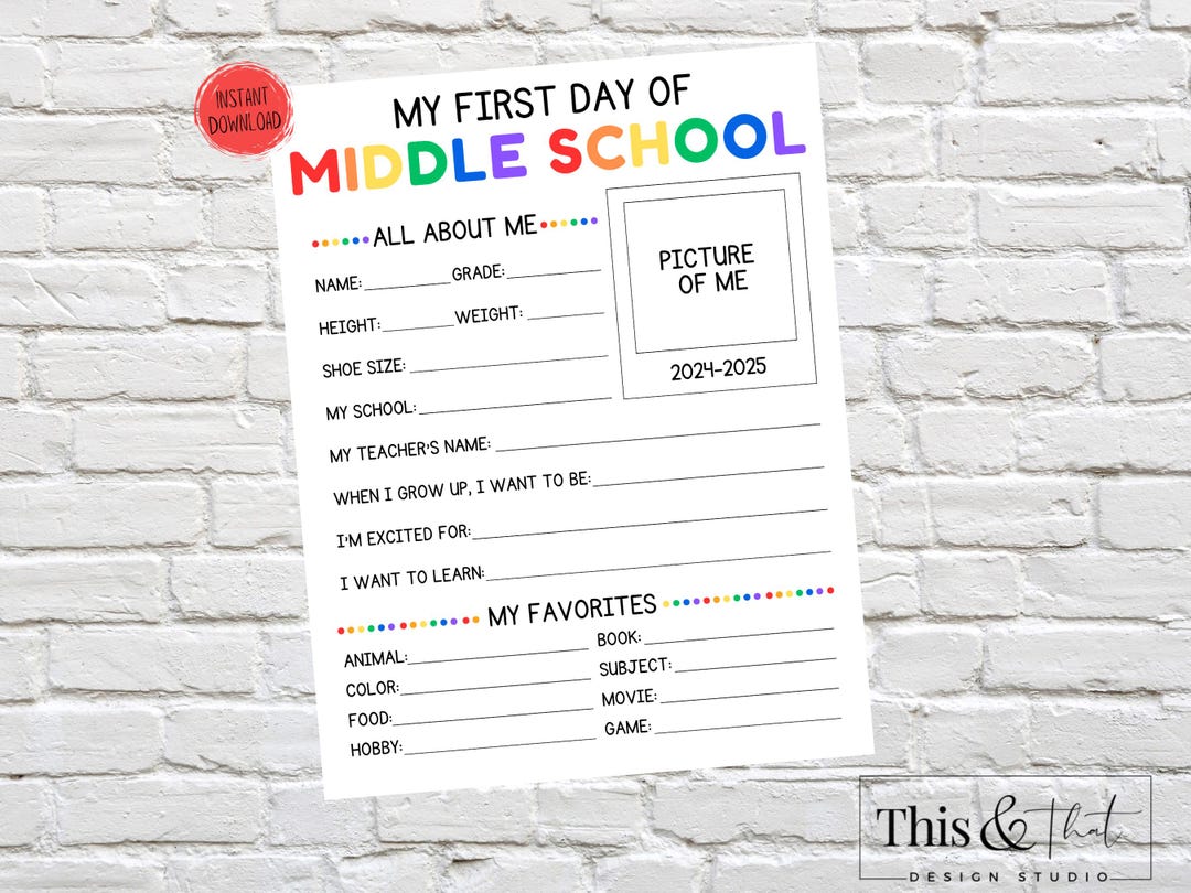 First Day of Middle School Printable Sign | First Day Printable Poster ...